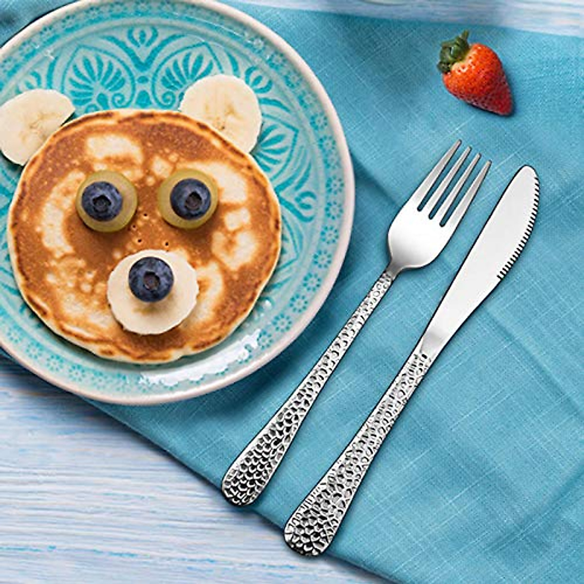 LIANYU 12-Piece Kids Utensils Silverware Set, Stainless Steel Toddler Hammered Flatware Cutlery, Children Tableware Includes Knives Forks Spoons, Dishwasher Safe