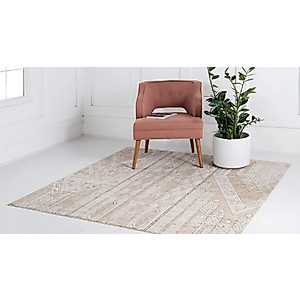 Rugs.com Oregon Collection Rug – 4 Ft Square Ivory Low-Pile Rug Perfect for Living Rooms, Kitchens, Entryways
