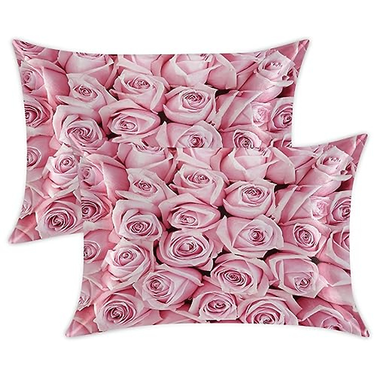 Pink Roses Satin Pillow Cases Silk Satin Pillowcase for Hair and Skin Standard Set of 2 Super Soft Silk Pillowcase with Envelope Closure (20x26 in)