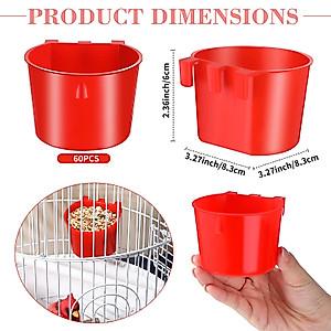 Sumind 60 Pieces Cage Cups Birds Hanging Feeders Seed Bowl 8 oz Plastic Chicken Feeder Water Bowl Hanging Chicken Waterer Feeding Watering Dish Coop Cups for Gamefowl Parrot Parakeet Poultry(Red)