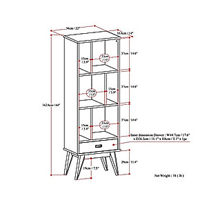 SIMPLIHOME Draper SOLID HARDWOOD 22 Inch Mid Century Modern Bookcase and Storage Unit in Medium Auburn Brown, For the Living Room, Study Room and Office