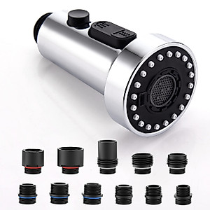 【UPDATED】Pull Down Kitchen Faucet Sprayer Head Replacement Part, 3 Function Pull Out Sink Sprayer Replacement Nozzle, Kitchen Faucet Head Hose Spray Tap Spout, Chrome