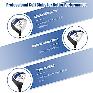 Tangkula Complete Golf Clubs Package Set 10 Pieces for Men & Women Right Hand, Includes 460cc Alloy Driver, 3# Fairway Wood, 4# Hybrid, 6#, 7#, 8#, 9# & P# Irons, Putter, Stand Bag (Blue)