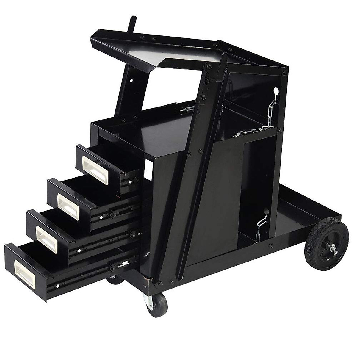 Rolling Welding Cart, Heavy Duty Welder Cart, Welder Trolley with Wheel & Safety Chain & Tank Storage & Gas Bottle Storage for TIG Welder or MIG Welder, 100 lbs Capacity