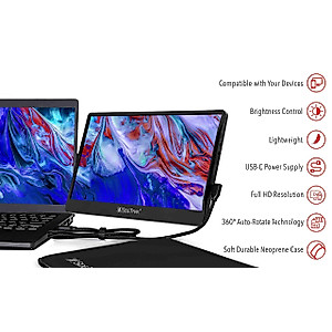 SideTrak Swivel Attachable Portable Monitor for Laptop 12.5” FHD IPS Laptop Screen with 14” Protective Case | Compatible with Mac, PC, & Chrome | Fits All Laptop Sizes | Powered by USB-C or Mini HDMI