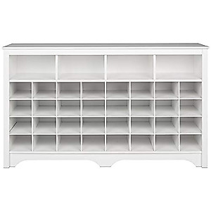 Trent Home Engineered Wood 36 Cubby Versatile Wooden Shoe Cubby Console in White