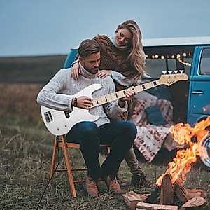 GLARRY GP Series Full Size Electric Bass Guitar 4 String Beginner Kit Canadian Maple Fingerboard with Cable, Strap, Bag and Accessories (White)