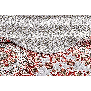 Home Collection 3pc King/California King Quilted Bedspread Set Floral Bedding Coral Salmon Sage Green Grey Taupe New