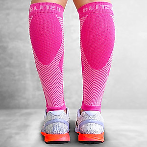 BLITZU Calf Compression Sleeves for Men and Women. Footless Compression Socks Support for Varicose Vein, Nursing, Running. Leg Sleeve Brace for Shin Splints, Pain Relief & Reduces Swelling Pink S-M