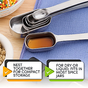 Spring Chef Heavy Duty Stainless Steel Metal Measuring Spoons for Dry or Liquid, Fits in Spice Jar, Set of 7 Including Leveler