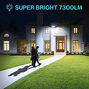 Olafus 80W Flood Lights Outdoor Motion Sensor Light, LED Security Light IP65 Waterproof, 7300LM Motion Activated Light, 3 Head LED Flood Light, 6500K PIR Sensor Lighting for Garage Yard Porch Patio