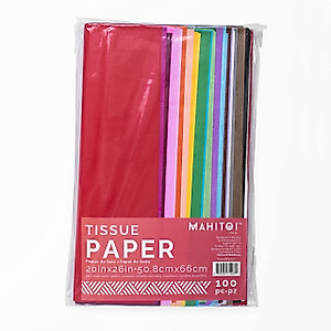 MAHITOI 100 Pieces of Premium Quality Tissue Paper 20 x 26 inches, Assorted Solid Colors Value Pack, for découpage, packing, party decorations, gift wrapping, Christmas projects