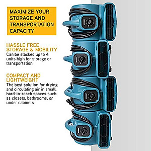 XPOWER P-80A Mini Mighty 138 W 600 CFM Centrifugal Air Mover, Carpet Dryer, Floor Fan, Blower, Stackable, Daisy Chain, for Water Damage Restoration, Janitorial, Plumbing, Home Use