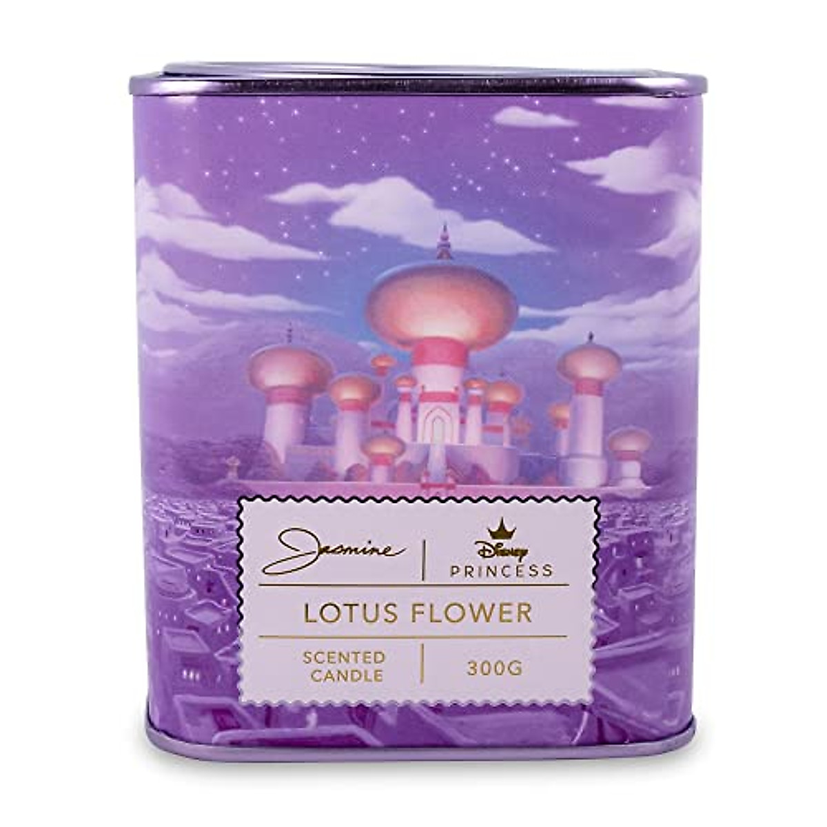 Ukonic Disney Princess Home Collection Jasmine 11-Ounce Scented Tea Tin Candle with Water Lily Aromatic Fragrance | 28-Hour Burn Time | Home Decor Housewarming Essentials, and Collectibles