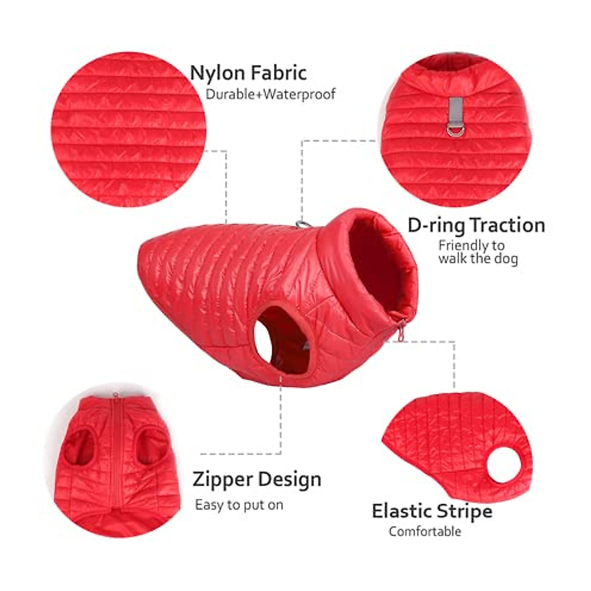 Vest Dog Jacket Ultra Thin Zip Up Wind Breaker with D Ring Leash - Cozy Waterproof Windproof Warm Dog Jacket - Dog Coats for Small, Medium, Large Dogs, for Indoor and Outdoor Use (Small, Red)