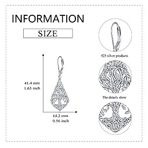 Leverback Earrings for Women Tree of Life Drop Earrings 925 Sterling Silver Dangle Dangling Family Tree Jewelry for Women Wife Mom