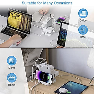 Power Strip Tower Surge Protector, TESSAN 8 AC Outlets with 3 USB (1 USB C Port), 5 FT Flat Plug Extension Cord with 900 Joules Protection, Desk Charging Station for Home Office Supplies, Dorm Room