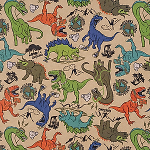 RUSPEPA Kraft Wrapping Paper Roll - Mini Roll - Colorful Dinosaur Design Great for Kids' Birthday, Boys' Birthday Party and More - 17 Inches X 16.5 Feet