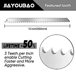 JIAYOUBAO12-Inch Stainless Steel Saw Blades for Meat Cutting 3TPI Big Tooth Unpainted Reciprocating Saw Blades for Frozen Meat, Bones, Turkey, Ice Cubes, Cured Ham, Sheep, Beef and Ice Cubes