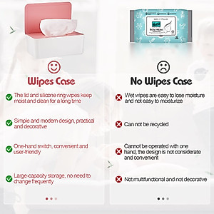 Whiidoom Diaper Wipes Dispenser Wipes Holder, Wipes Tissue Case Keeps Wipes Fresh Tissue Wipes Container with Lid (Pink)