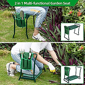 DECORLIFE Garden Kneeler and Seat, Foldable Garden Kneeling Bench with Comfortable Pad & Tool Pocket, Ideal for Gardening & Weeding