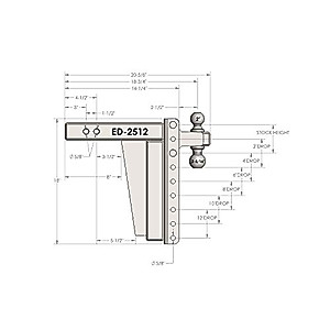 BulletProof Hitches 2.5" Adjustable Extreme Duty (36,000lb Rating) 12" Drop/Rise Trailer Hitch with 2" and 2 5/16" Dual Ball (Black Textured Powder Coat, Solid Steel)