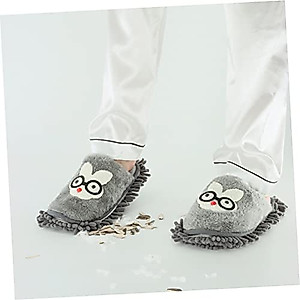 ULTECHNOVO 3 Pairs Mop Slippers Microfiber Mop Sock Slippers Floor Cleaner Mop Floor Mop Slippers Plush Mop Slippers Mops for Floor Cleaning Chenille Grey Cartoon Mopping Slipper Washable Rag
