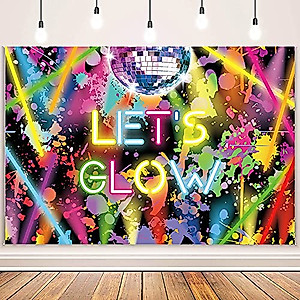 AIBIIN 7x5ft Neon Glow Birthday Party Backdrop Glow in The Dark Photo Background Colorful Graffiti Splatter Let's Glow Crazy Party Decorations Supplies Backdrop Banner Photo Booth Studio Props