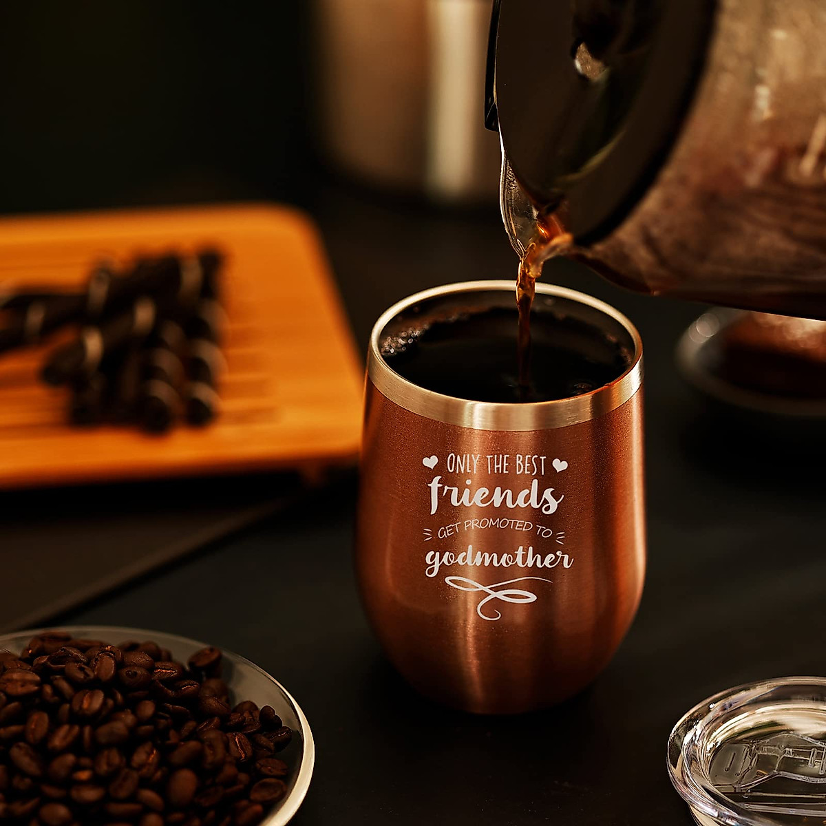 Godmother Wine Tumbler Only the Best Friends Get Promoted to Godmother Tumbler Godmother Gifts Mothers Day Birthday Christmas Gifts for Godmother 12 Ounce with Lid Straw and Gift Box Rose Gold