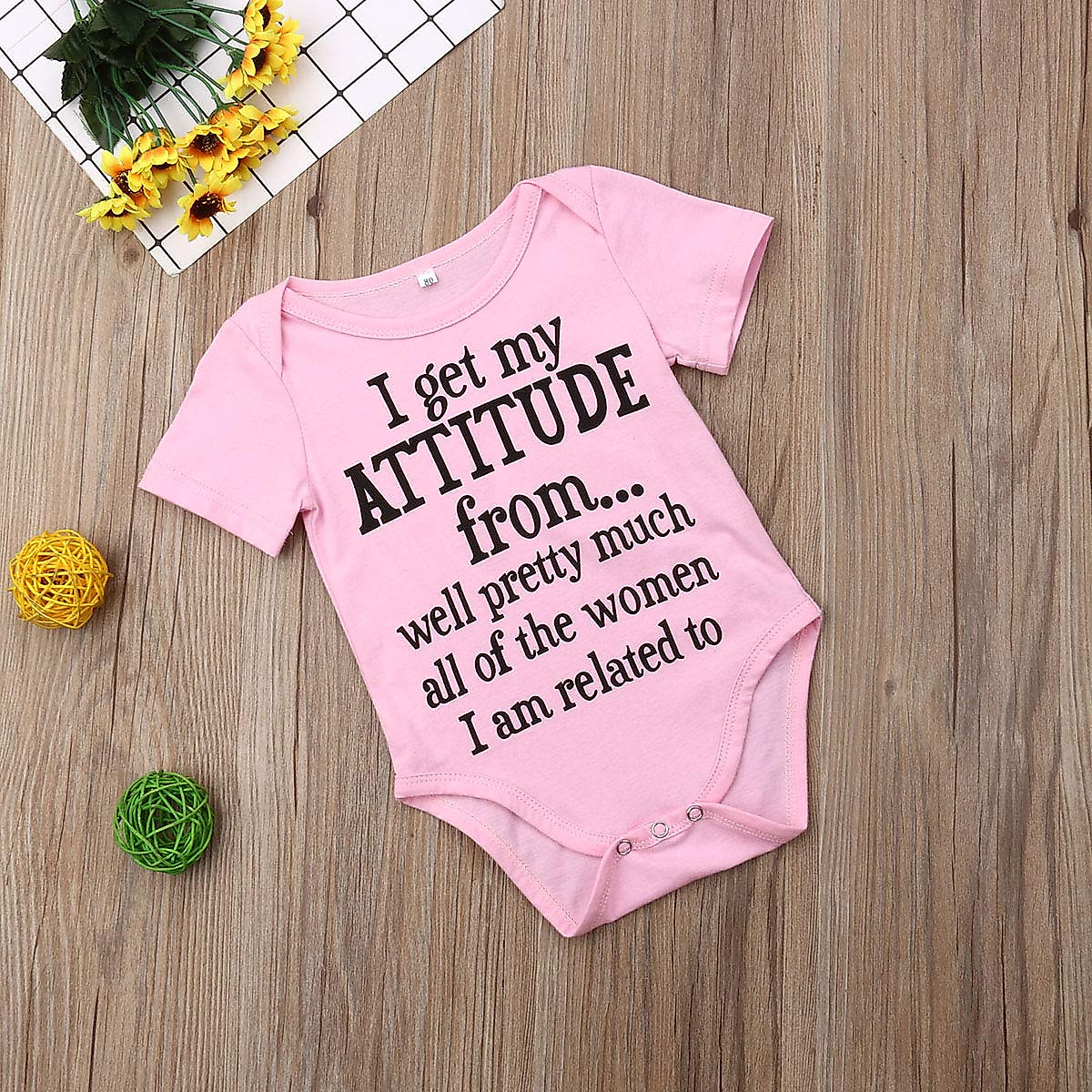 Newborn Infant Baby Girls Cotton Bodysuit Funny Letter Print Romper Jumpsuit Clothes Outfits (Short Sleeve, 0-6 Months)