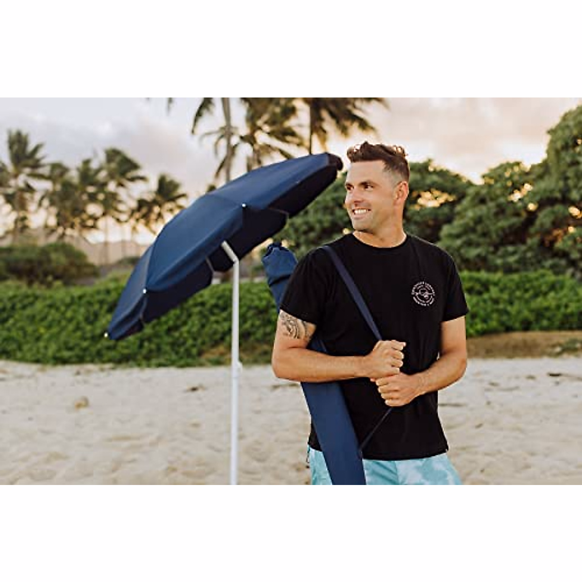 PICNIC TIME Outdoor Canopy Sunshade Beach Umbrella 5.5', Small Patio Umbrella, Beach Chair Umbrella, (Navy Blue)