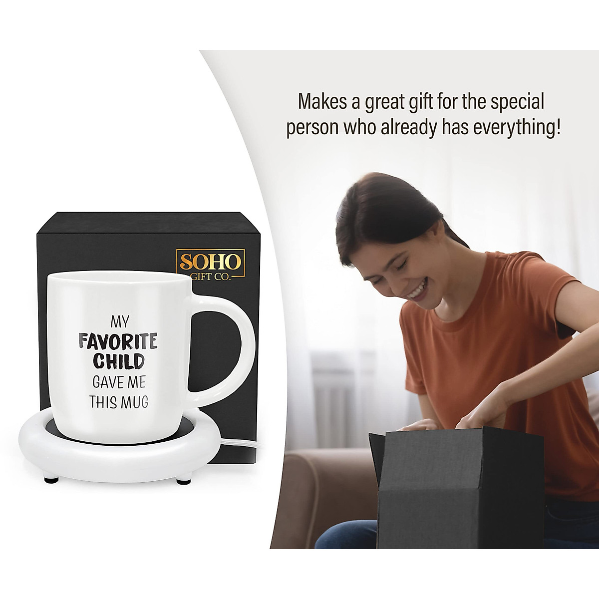 GALVANOX Coffee Mug with Electric Warmer, Gift for Mom or Dad with Heated Base - Great for Coffee Lover Parent, Birthday, Christmas, My Favorite Child Gave Me This Mug (12oz) Gift Boxed