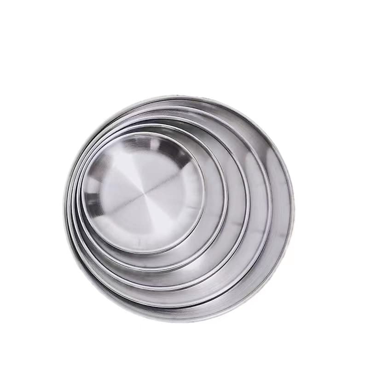 Bonilaan 304 Stainless Steel Plate, 5 Size Metal Plates , Matte Polished Rust-Proof Metal Round Dishes Set for Home Kichten, Outdoor Camping, Salad, Snack, Steak, Pizza and BBQ - Set of 5, Silver