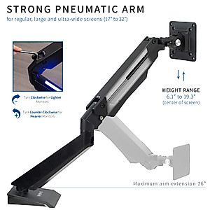 VIVO Premium Single 17 to 32 inch Gaming Pneumatic Monitor Arm Clamp-on Desk Mount Stand with Blue LED Lights, Max VESA 100x100, Black STAND-GM1BB
