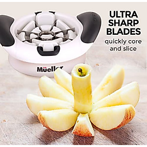 Mueller SpeedSlice Apple and Pear Slicer Corer, Heavy Duty, Attached Safety Cover Protects Fingers while In-Use and Blades while in Storage