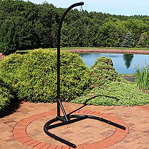 Sunnydaze Steel U-Shape Hanging Chair Stand - Indoor/Outdoor Hanging Egg Chair Stand - Powder-Coated Steel Construction with Black Finish - Stand Only - 76 Inches Tall
