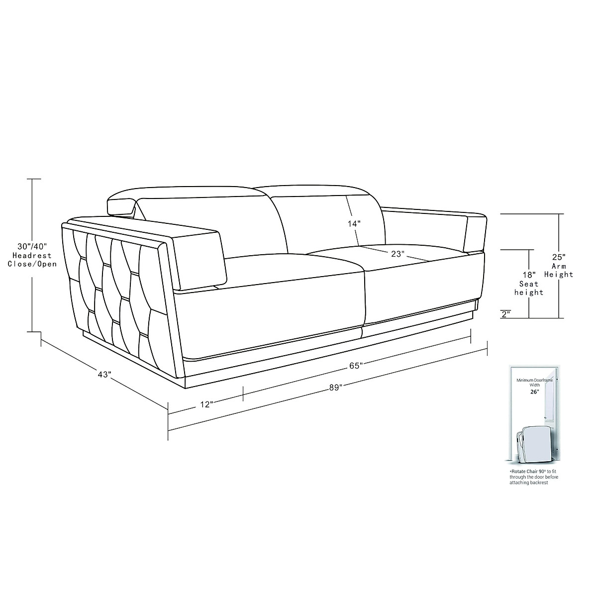 Blackjack Furniture Milo 89" Top-Grain Italian Leather Sofa, Contemporary Design Living Room Couch with Brazilian Wood Frame, Stainless Steel Legs & High-Density Foam Cushioning, White
