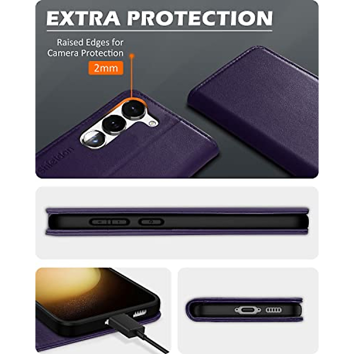 SHIELDON Wallet Case for Galaxy S23 5G 2023, Genuine Leather Folding Wallet Case with Kickstand RFID Blocking Card Slots Magnetic Shockproof Phone Cover Compatible with Galaxy S23 6.1" - Purple