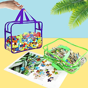 OPELETNNT 6 Packs Large Toy Storage Bags with Labels, Reusable Clear PVC Board Game Storage, Travel Waterproof Organizer Bags with Zipper for Building Blocks, Puzzle, Kids Books（6 Colors）