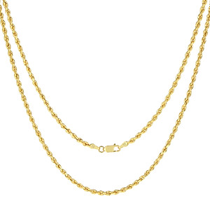 Nuragold 10k Yellow Gold 3mm Solid Rope Chain Diamond Cut Pendant Necklace, Mens Womens Jewelry 16" 18" 20" 22" 24" 26" 28" 30"