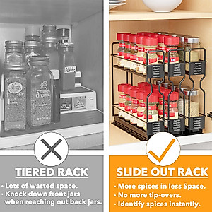 SpaceAid Pull Out Spice Rack Organizer for Cabinet, Heavy Duty Slide Out Seasoning Kitchen Organizer, Cabinet Organizer, with Labels and Chalk Marker, 7.7" W x10.75 D x10 H, 3 Drawers 2-Tier