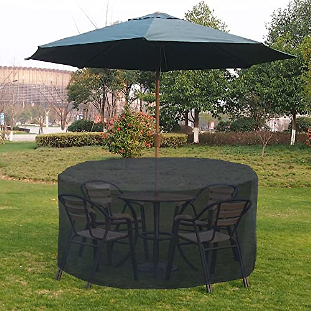 Round Garden Furniture Covers Waterproof 126x37in, Patio Furniture Covers Waterproof, Circular Outdoor Furniture Set Covers, 420D Heavy Duty Oxford Fabric Garden Table Cover, with Storage Bag
