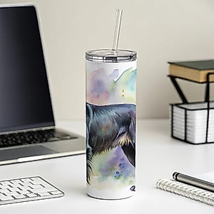 Flat Coated Retriever Dog Watercolor Style Skinny Tumbler 20oz with Straw Insulated Water Bottle Gift