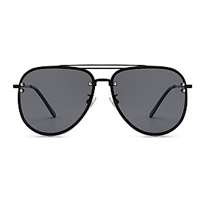 VIVIENFANG Polarized Sunglasses Women Black Sunglasses Woman Oversized Black Aviators UV Protection Shady Rays 87247A