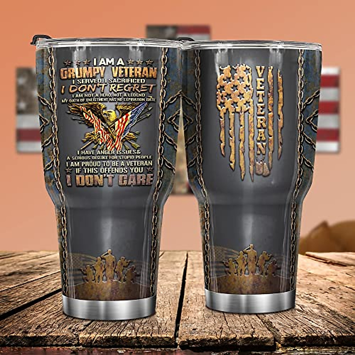 V VIBEPY All Over Printed, Veteran Tumbler, US Veteran Tumbler, Military Tumbler, Veteran Normal Tumbler, 30oz Stainless Steel Tumbler, Gift For Men, Gift For Him, Gift For Veteran, Coffee Tumbler