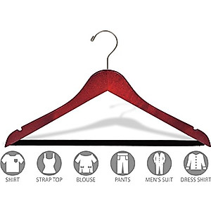 The Great American Hanger Company Wood Suit Hanger w/Velvet Non-Slip Bar, Box of 100, 17 Inch Flat Wooden Hangers w/Cherry Finish & Brushed Chrome Hook & Notches for Shirt Dress or Pants