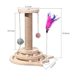 Marchul Cat Scratching Post with Hanging Ball, Kitten Sisal Scratcher Toy with 2 Layer Tracks Spinning Balls, Cat Tracking Interactive Toys for Indoor Cats and Kittens