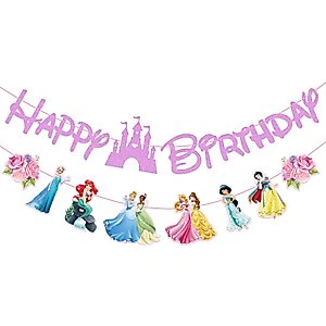 Pink Princess Birthday Banner for Girls, Princess Birthday Party Decoration For Girls Kids Birthday Party Baby Shower Decorations (Pink)