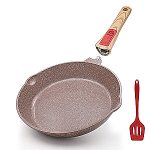 AIKENBBKK Nonstick Ceramic Deep Frying Pan, 10 Inch Healthy Frying Pan Skillet with Removable Handle, Oven& Dishwasher Safe, PFAS PFOA & PTFE Free (Brown)