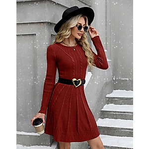 Maisolly Green Sweater Dresses Ladies Comfy Lightweight Warm Pullover Oversized Winter Dress Burgundy L